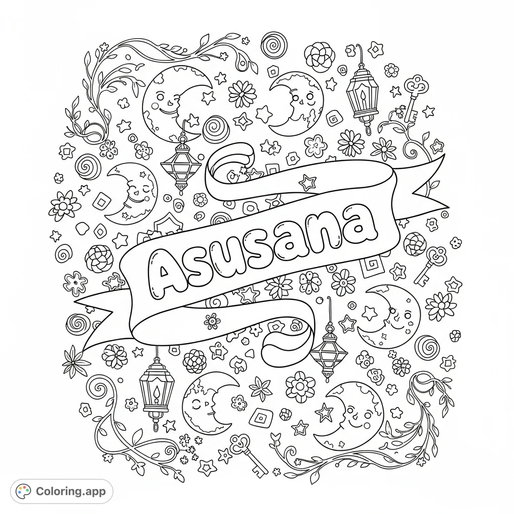 Asusana Whimsical Name Banner - Coloring.app