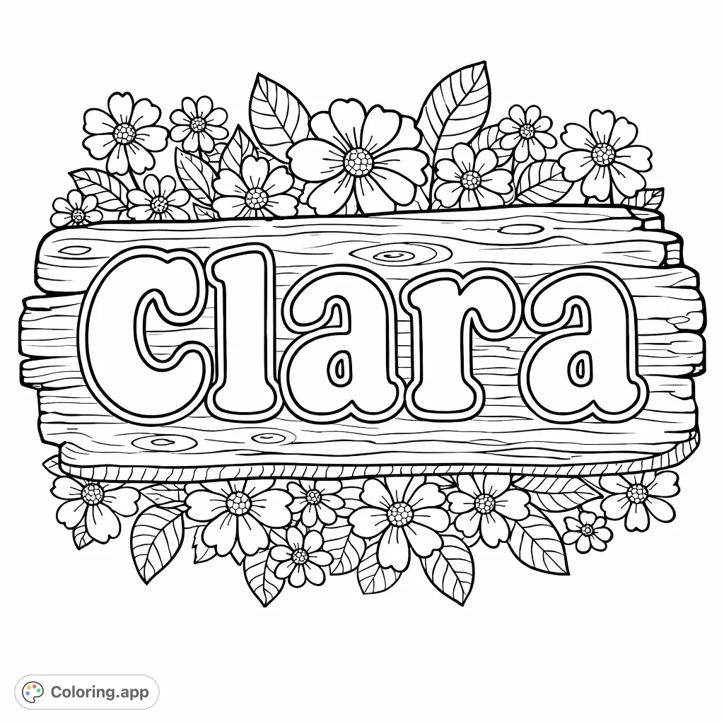 Clara Name Floral Wood Sign - Coloring.app