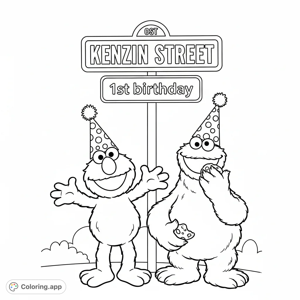 Elmo Cookie Monster Birthday Street - Coloring.app