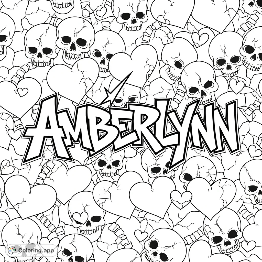 AmberLynn Graffiti Skull Hearts - Coloring.app