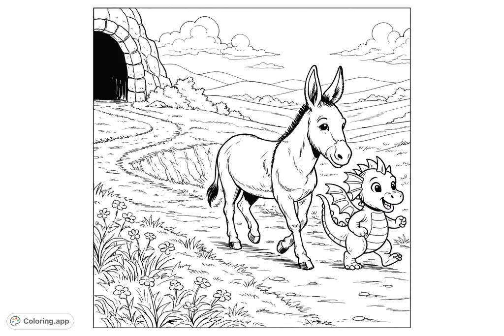 Donkey and Dragon Adventure - Coloring.app