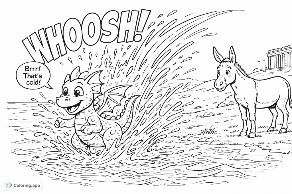 Dragon's Playful Splash - Coloring.app