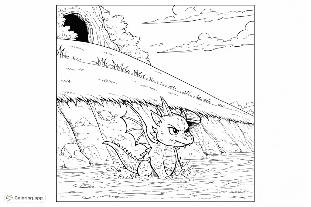 Little Dragon in Mud - Coloring.app