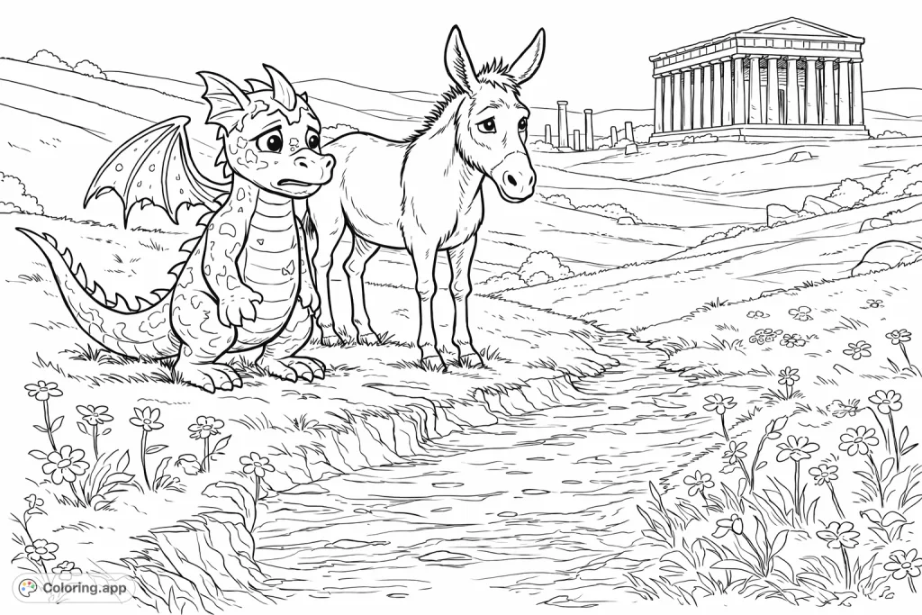 Muddy Dragon and Donkey Adventure - Coloring.app