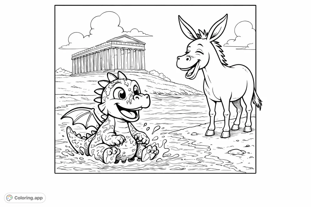 Playful Dragon, Happy Donkey Beach - Coloring.app