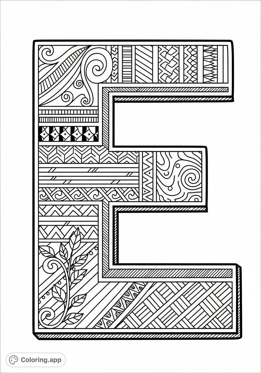 Ornate Capital Letter E - Coloring.app