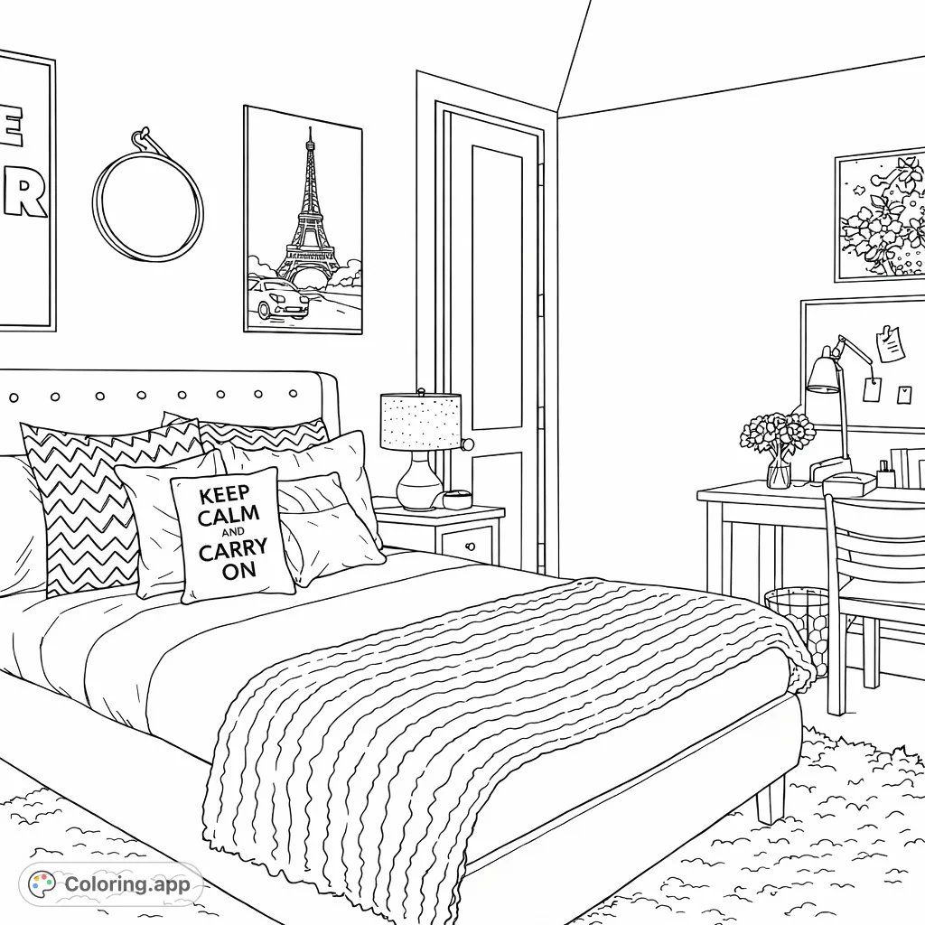Cozy Bedroom Interior Scene - Coloring.app