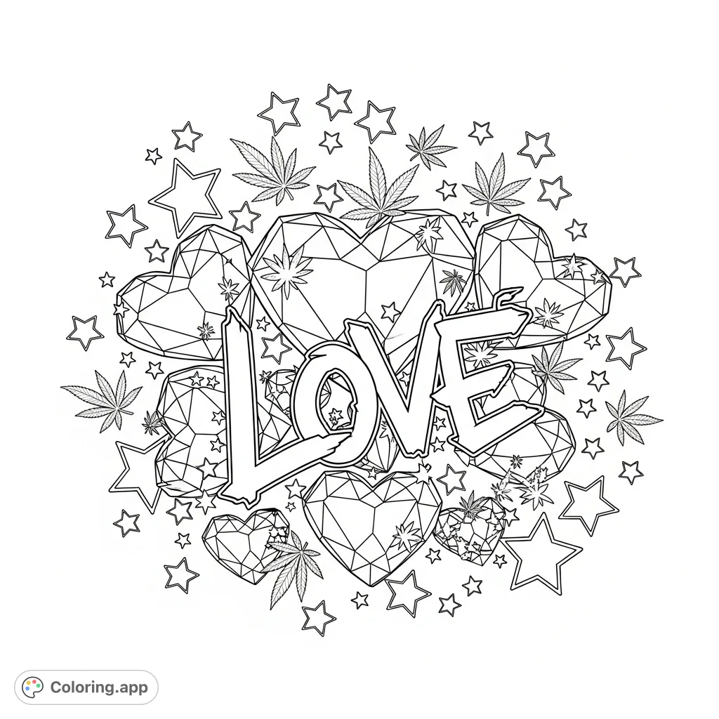 Diamond Hearts and Graffiti Love - Coloring.app