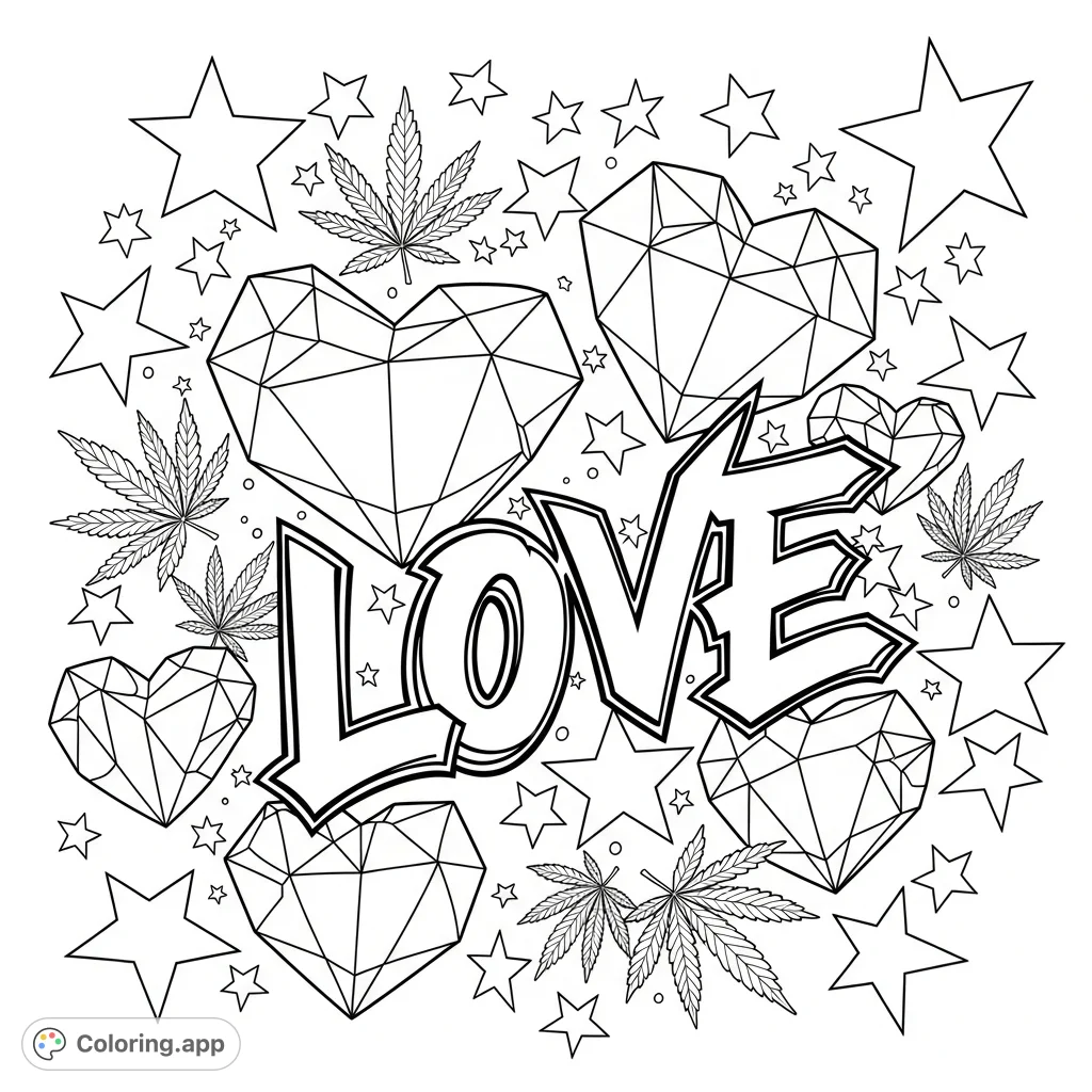 Diamond Hearts, Stars, and Love - Coloring.app