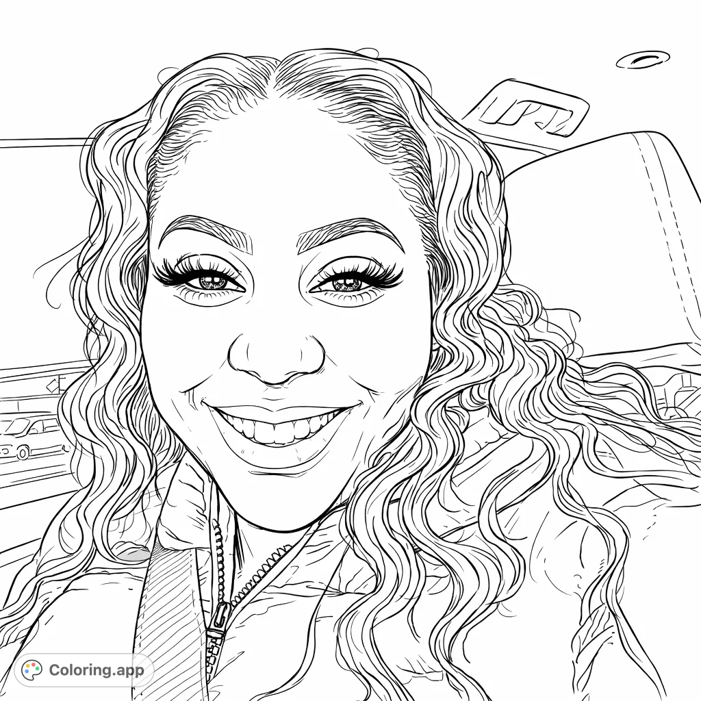 Smiling Woman Car Portrait - Coloring.app