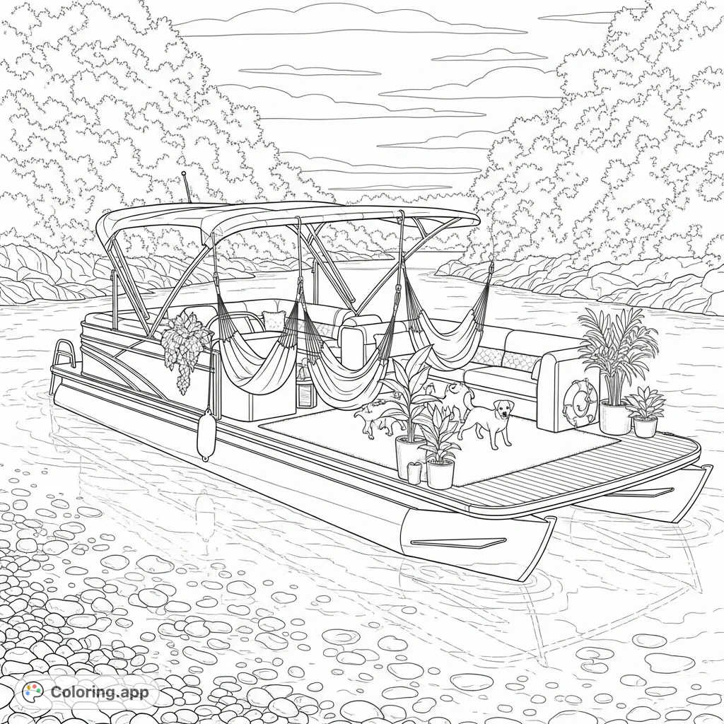 Modern Pontoon Boat Retreat - Coloring.app