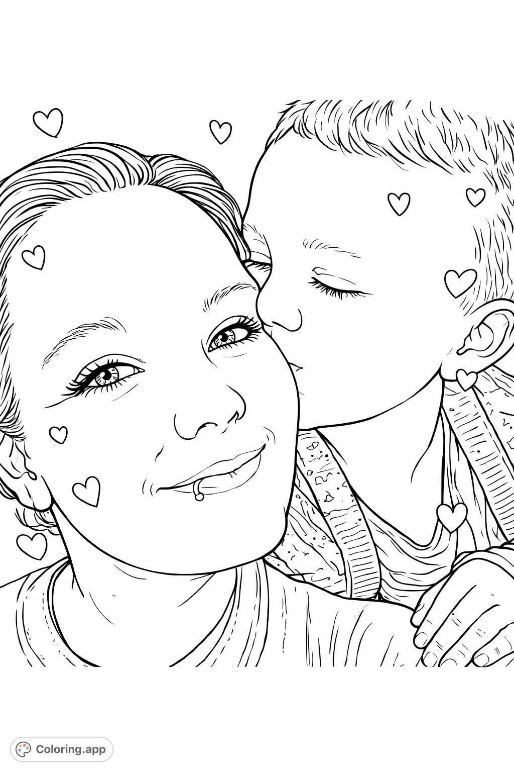 Loving Mother and Child Embrace - Coloring.app