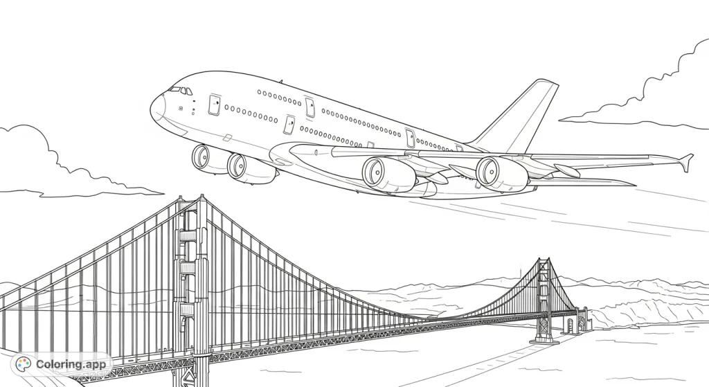Airbus A380 Golden Gate Flight - Coloring.app