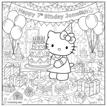 hello kitty party coloring page