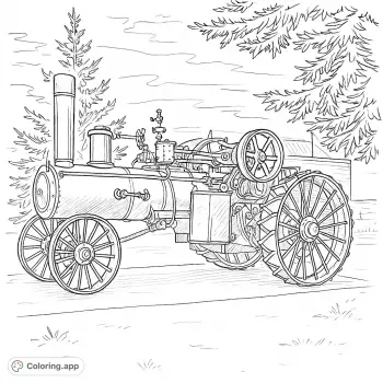 steam engine tractor coloring page