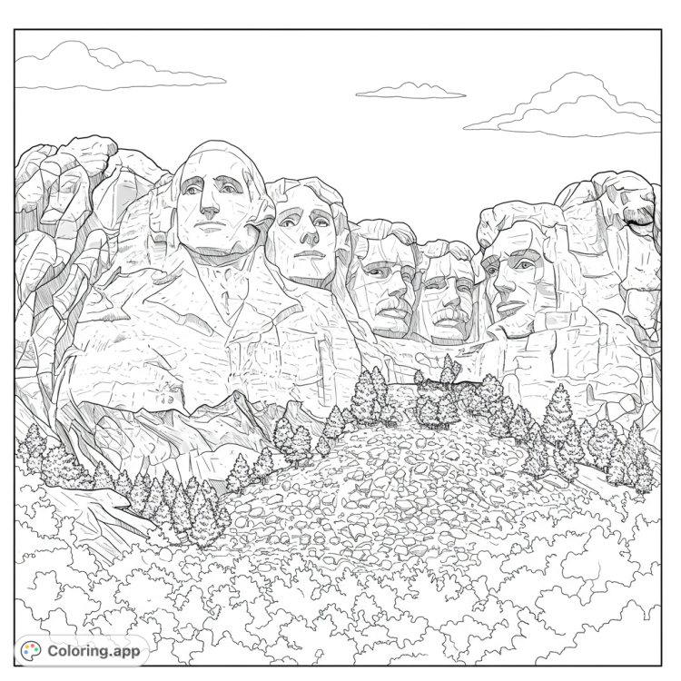 Mount Rushmore: Iconic Monument Coloring - Coloring.app