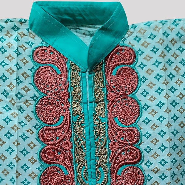 Suti Embroidery Three Piece_Dark Cyan