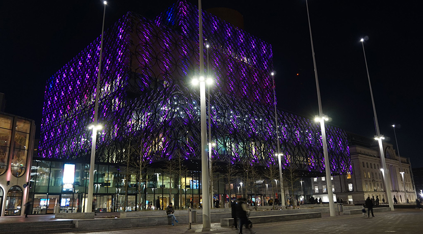 Library of Birmingham lit up tonight to commemorate important events