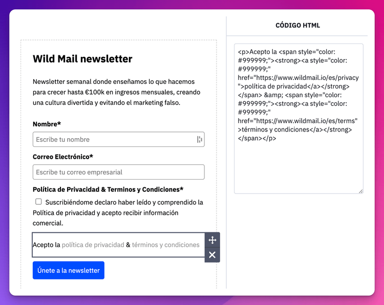 Wild Mail | Como crear un formulario con política de privacidad en ActiveCampaign