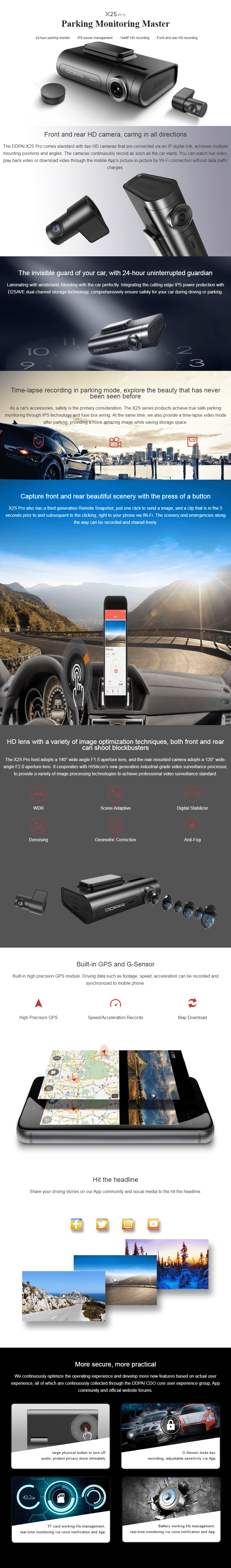 DDPAI X2S Pro Dual Channel QHD 2K Dash Camera