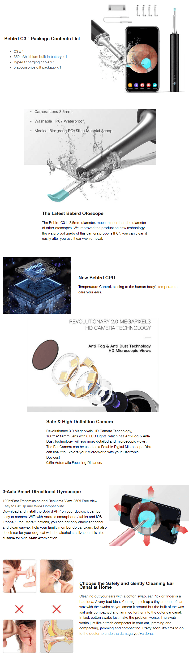 Bebird C3 Ear Wax Removal Endoscope T5 Black