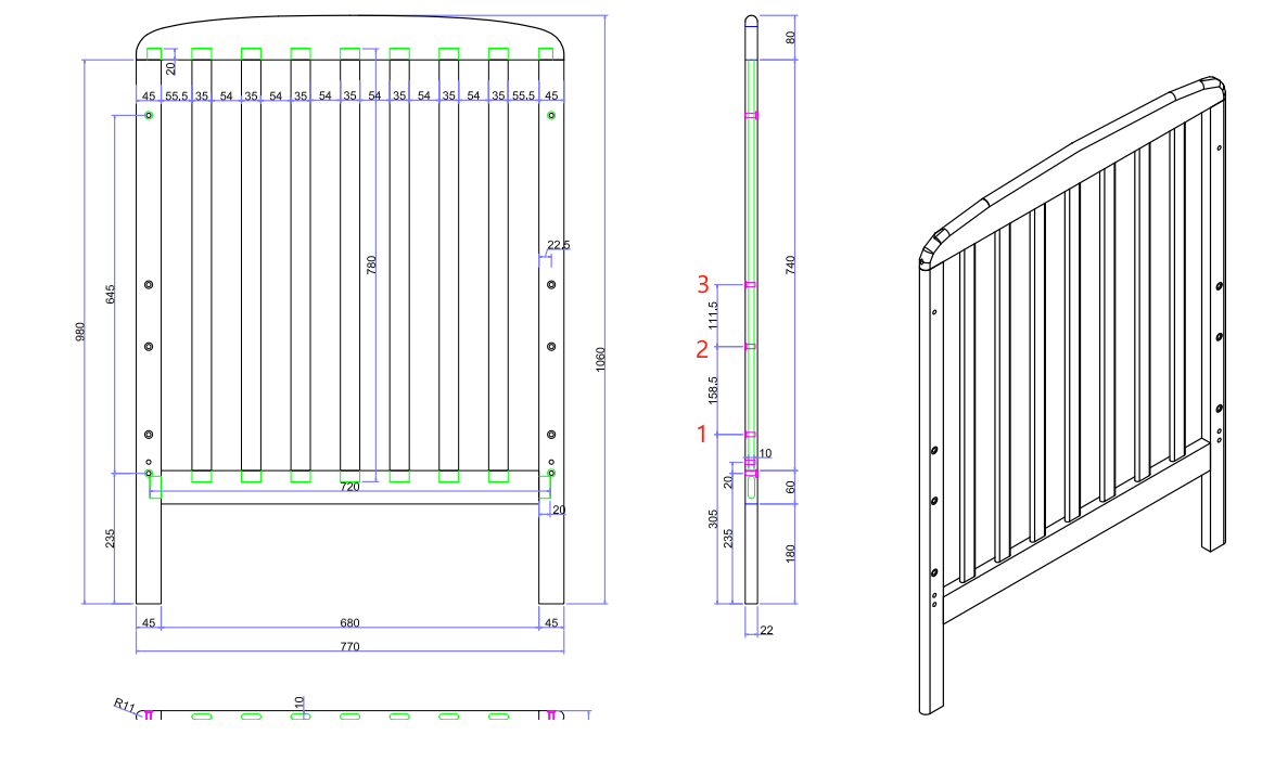CASEMIOL Baby Crib with Changing Table 3 in 1, New Zealand Pinewood ...