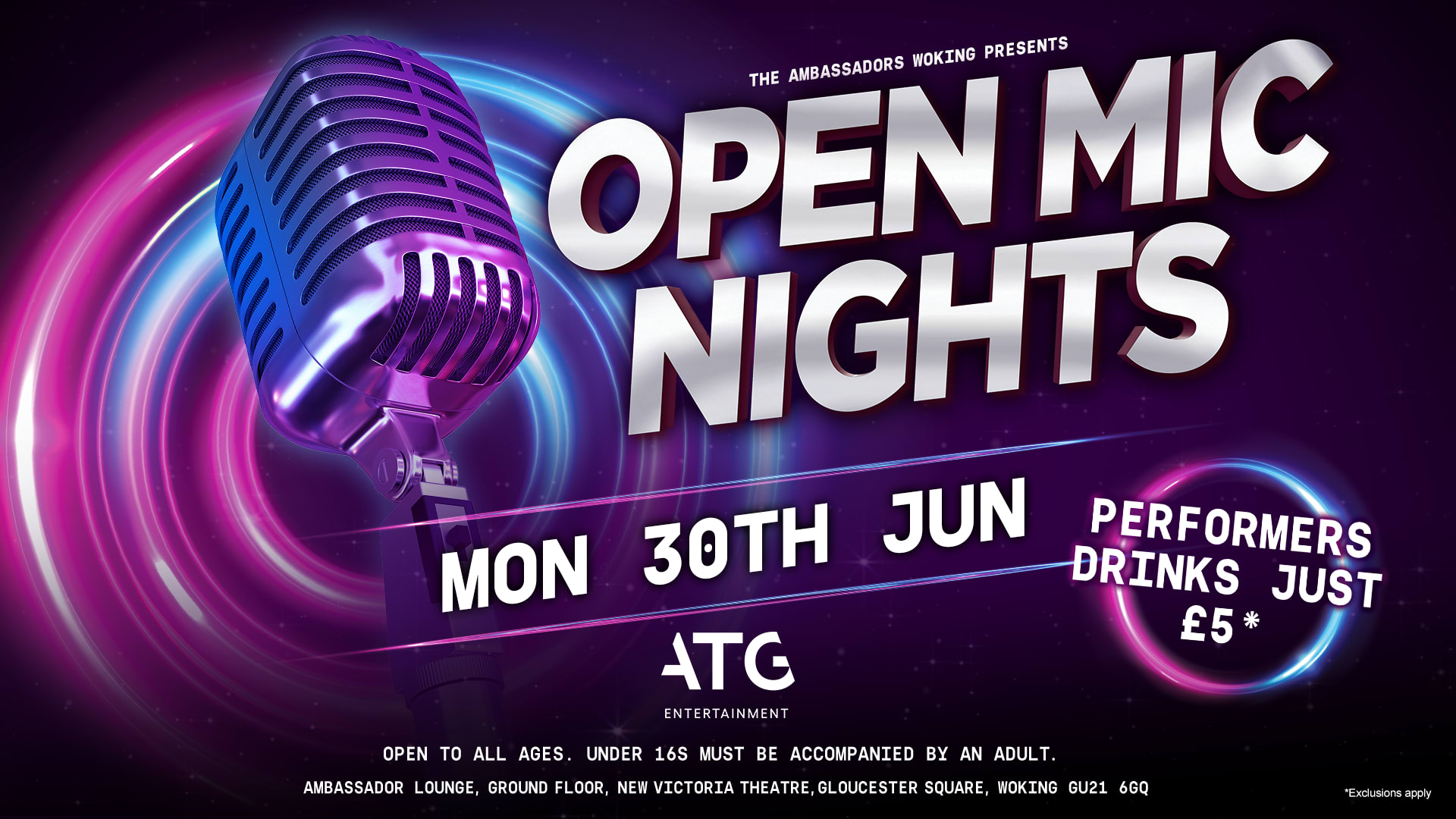 Open Mic Nights Tickets | New Victoria Theatre, Woking in Woking | ATG ...