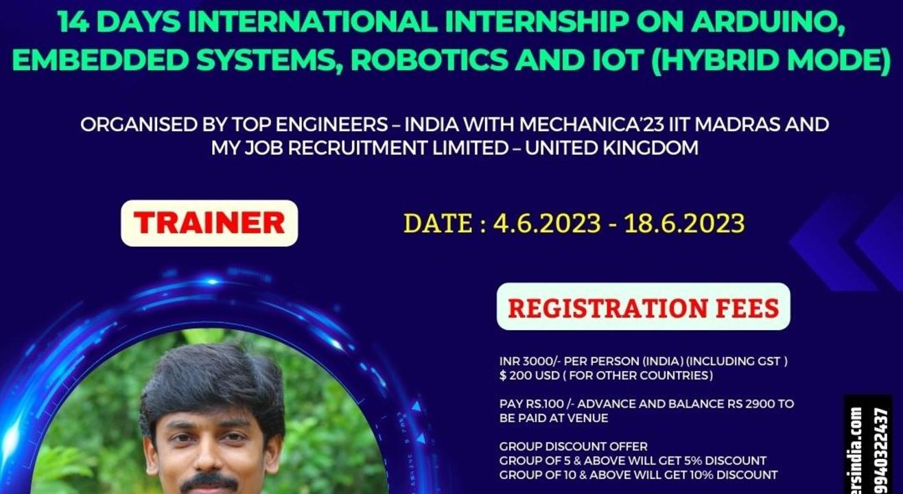14 Days International Internship On Arduino Embedded Systems Robotics And Iot Hybrid Mode
