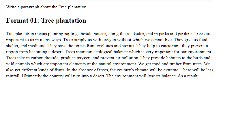 Write a paragraph about the Tree plantation (Various Formats) | Writing ...