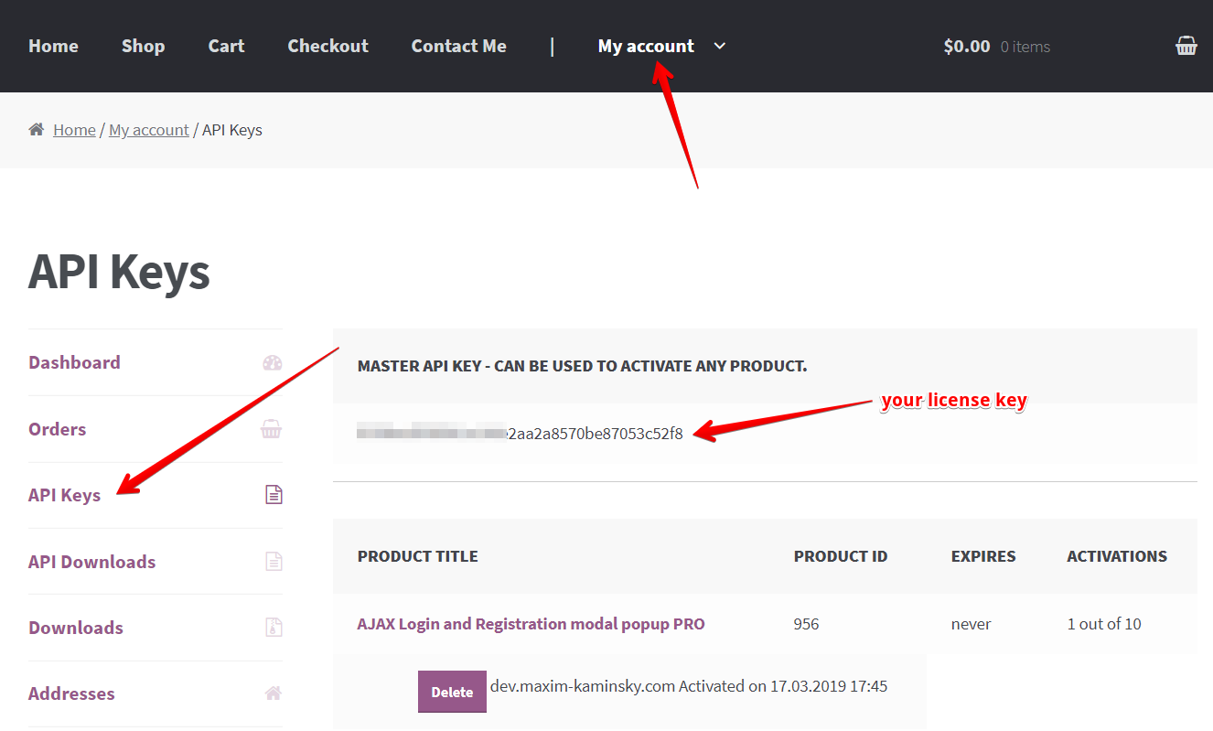 Manage your license – AJAX login registration modal Docs