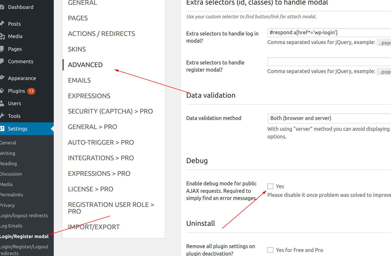 Debugging login/registration issues – AJAX login registration modal Docs