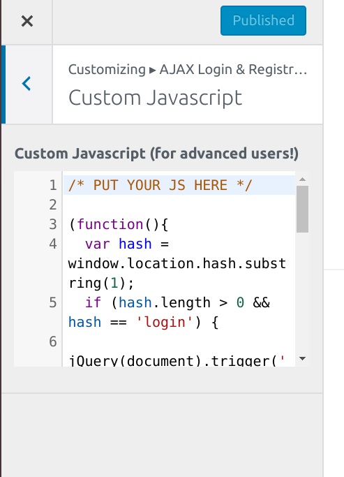 How to add custom JS – AJAX login registration modal Docs