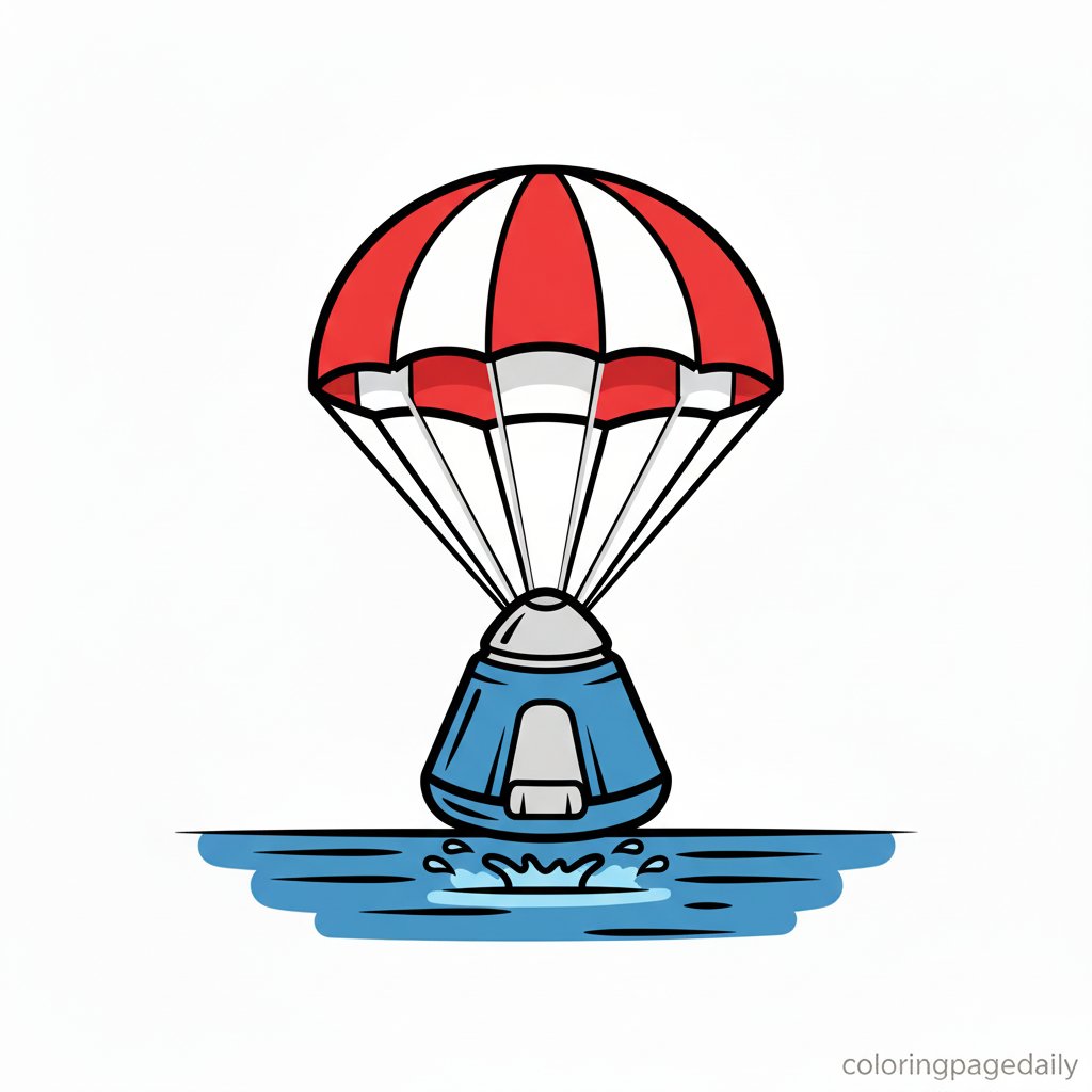Space Capsule's Safe Splashdown - Printable Coloring Page