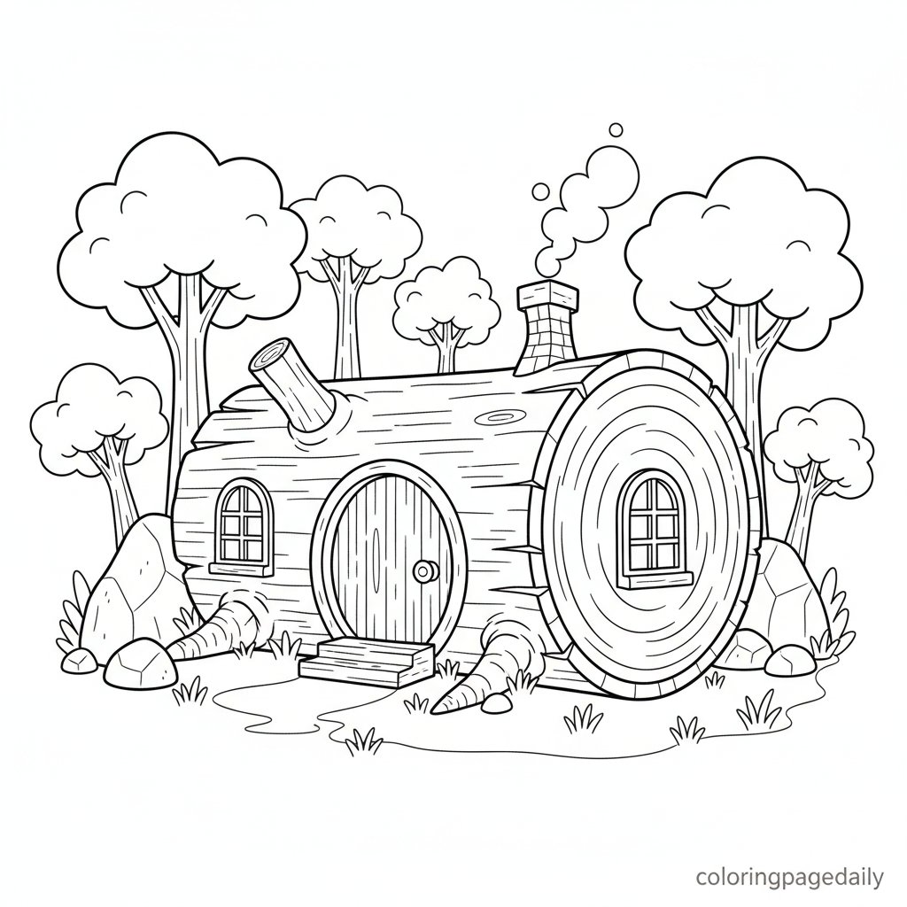 Cozy Hollow Log Home - Printable Coloring Page