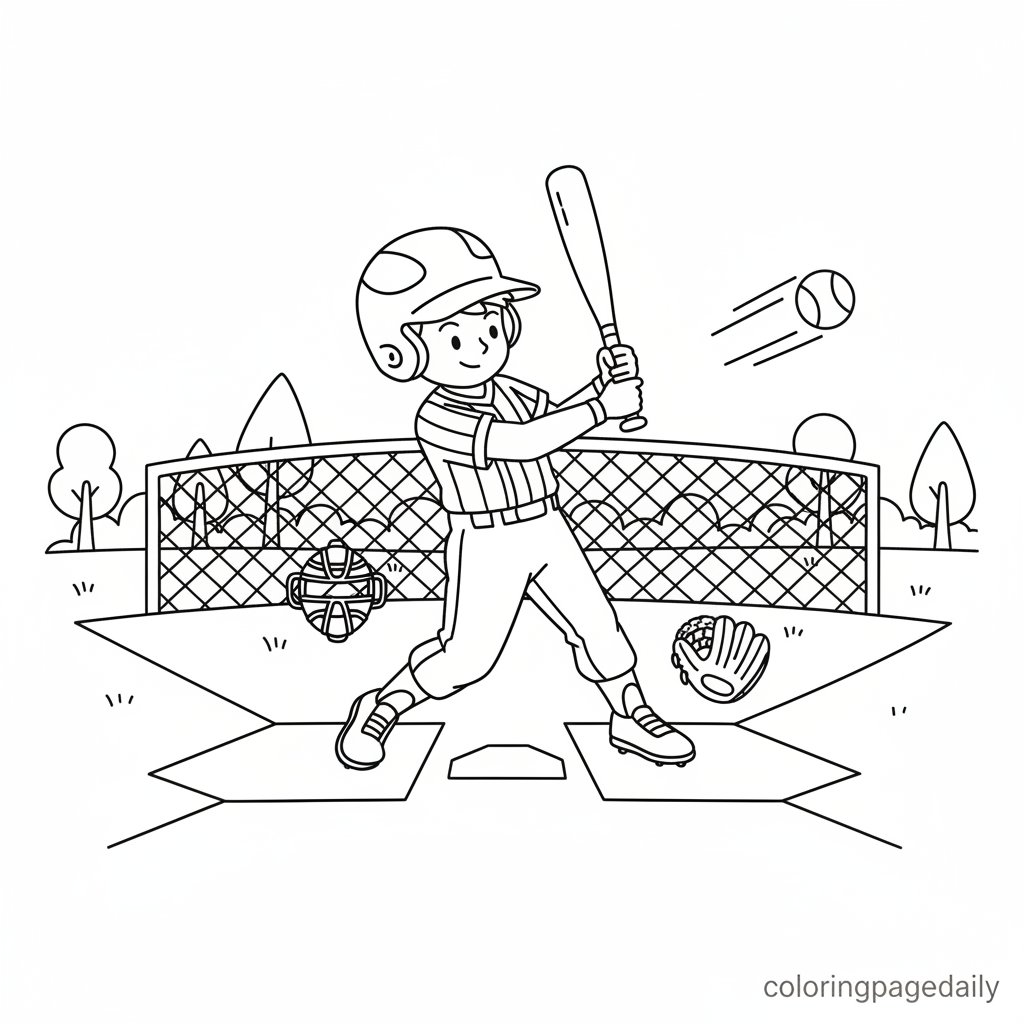 Baseball Batter Swing - Printable Coloring Page