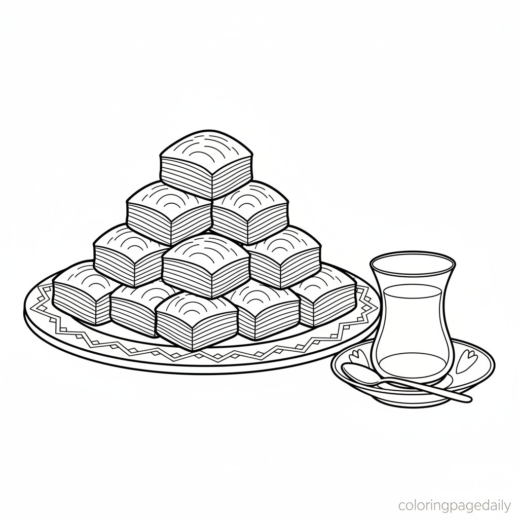 Sweet Turkish Baklava - Printable Coloring Page