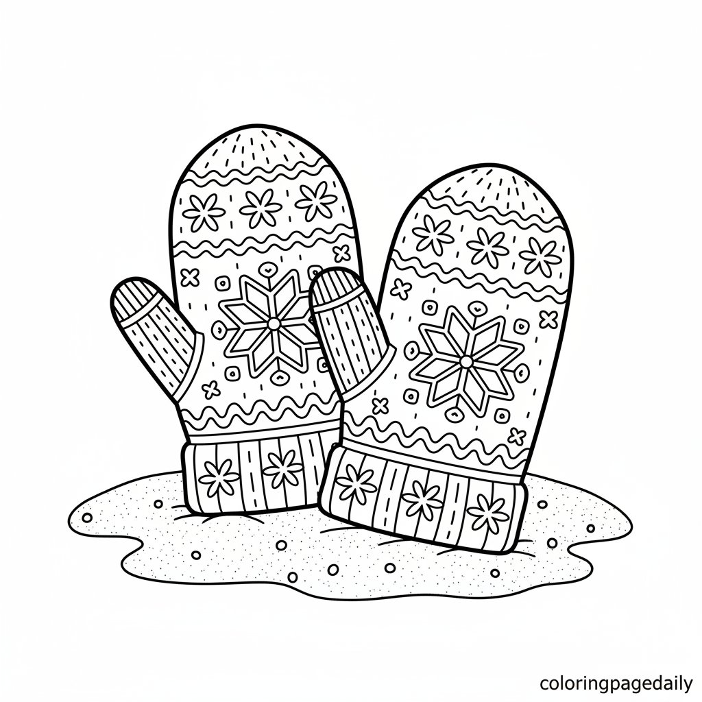 Cozy Winter Mittens - Printable Coloring Page
