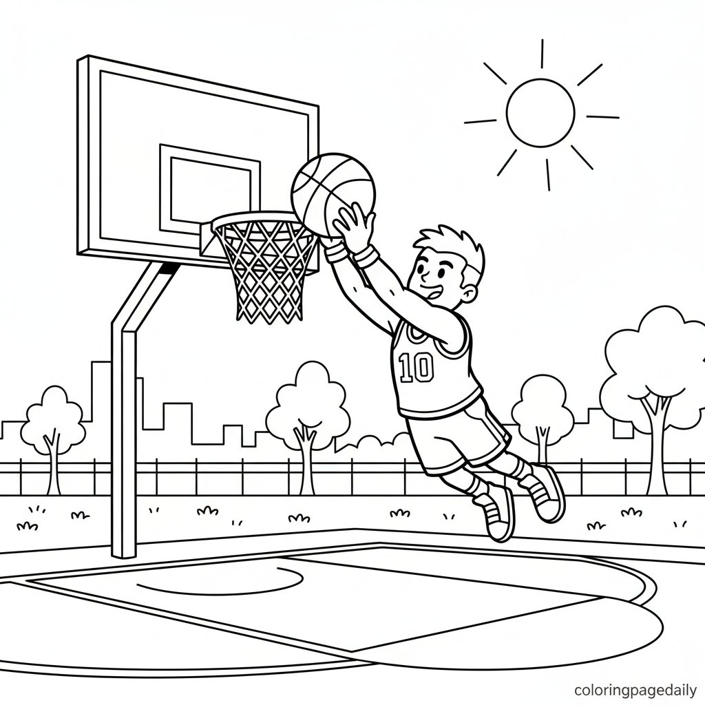 Basketball Slam Dunk - Printable Coloring Page