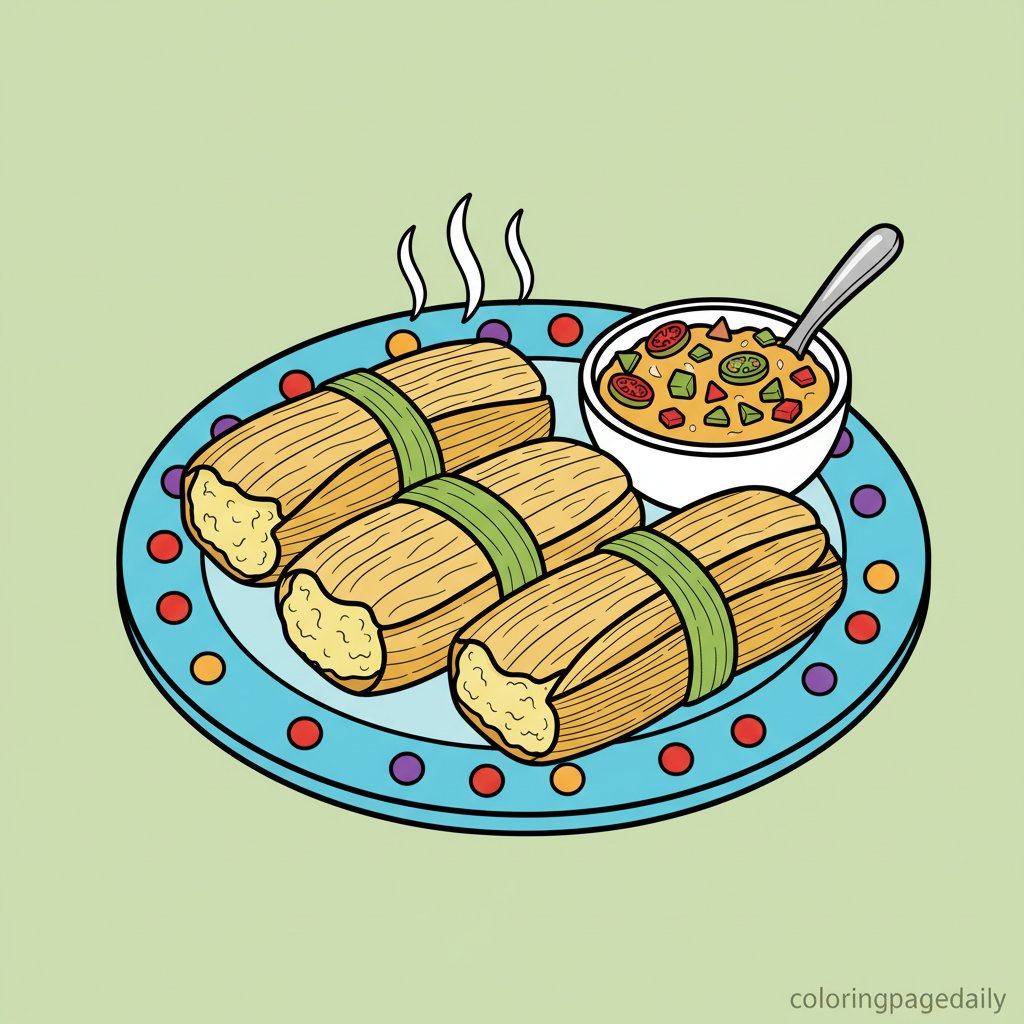 Mexican Tamales Plate - Printable Coloring Page