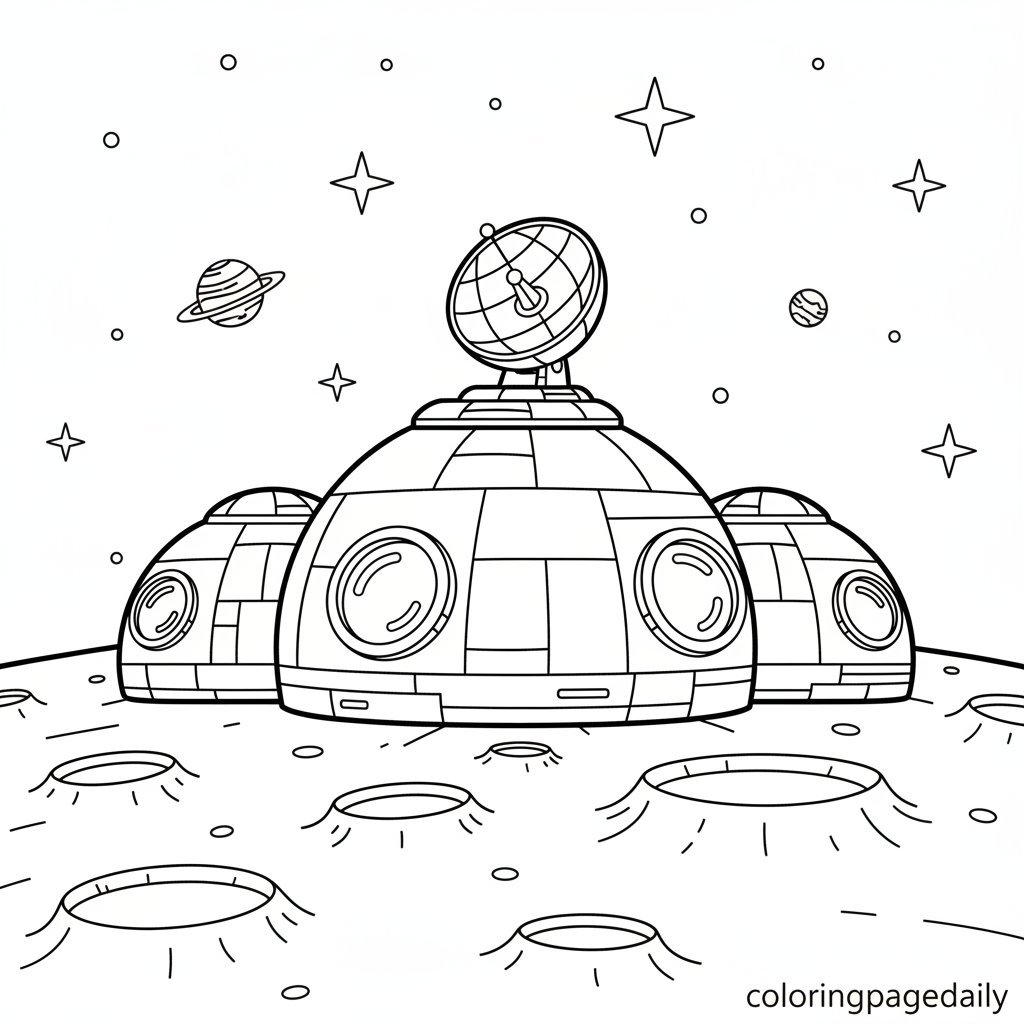 Lunar Base Habitat - Printable Coloring Page