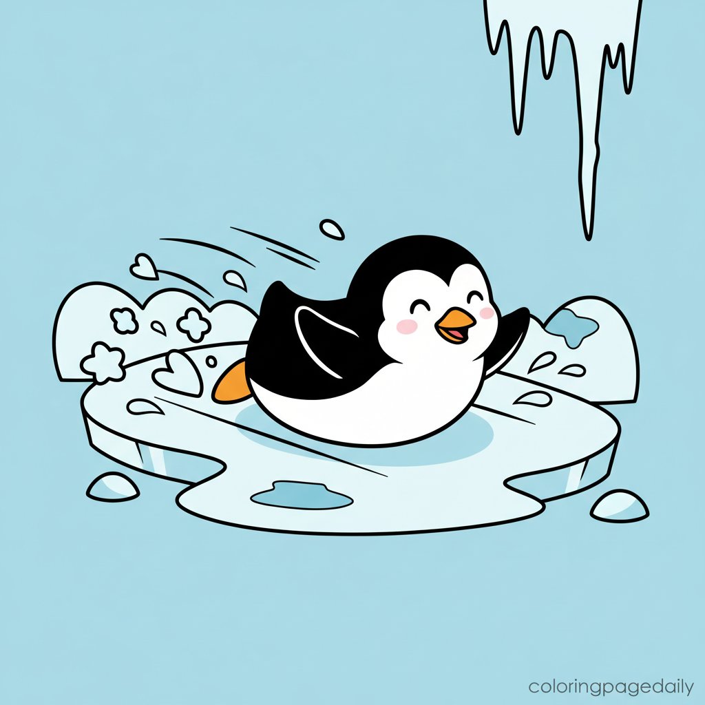 Penguin Belly Slide - Printable Coloring Page