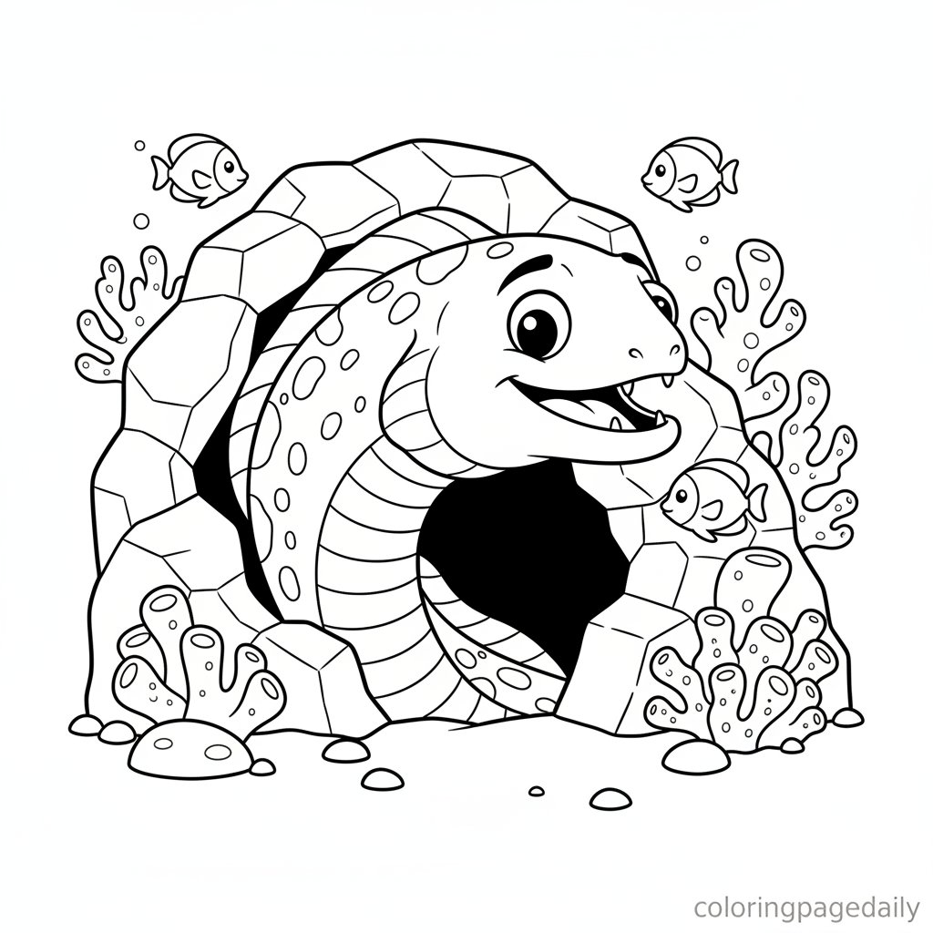 Moray Eel Peeking Out - Printable Coloring Page