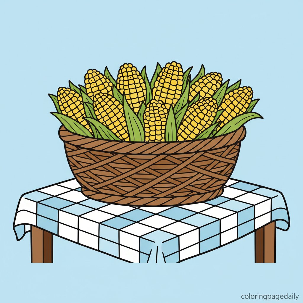 Harvest Corn Basket Display - Printable Coloring Page