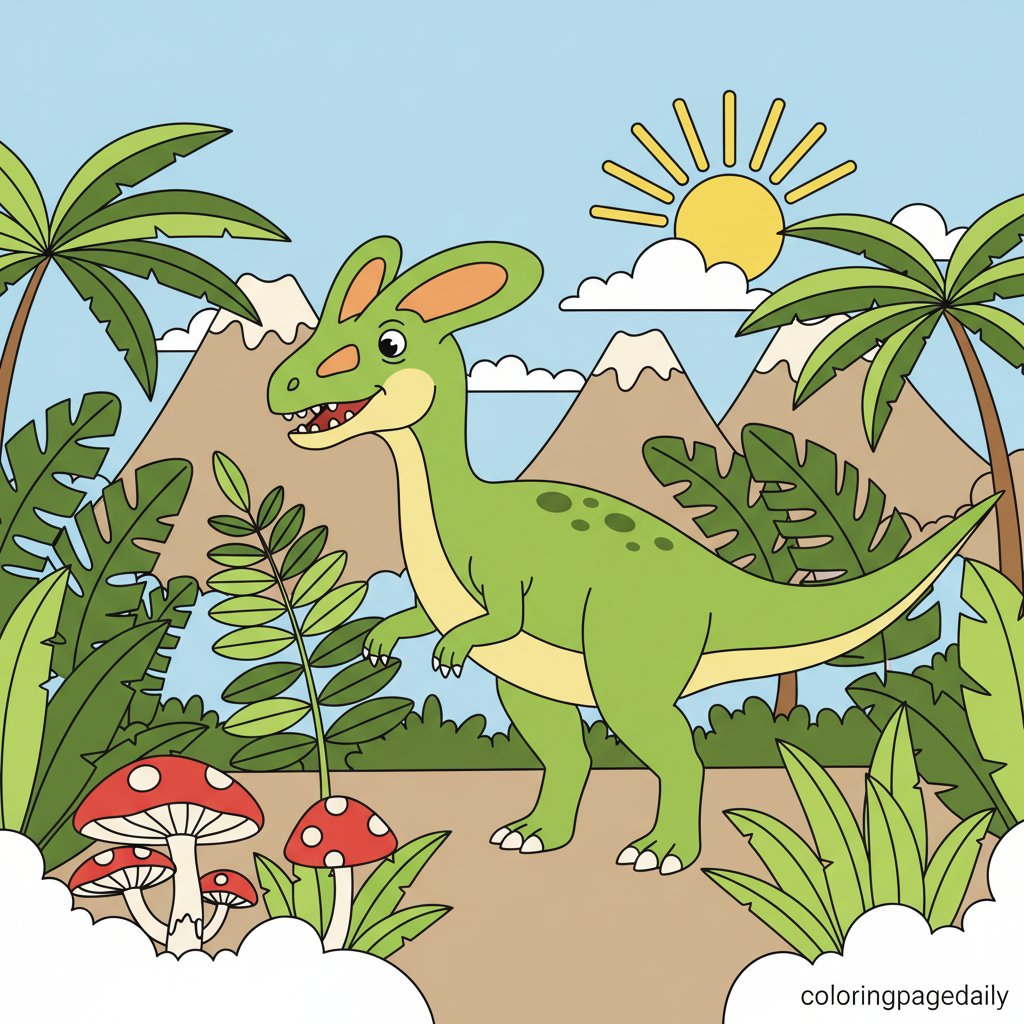 Dilophosaurus Jungle Pose - Printable Coloring Page