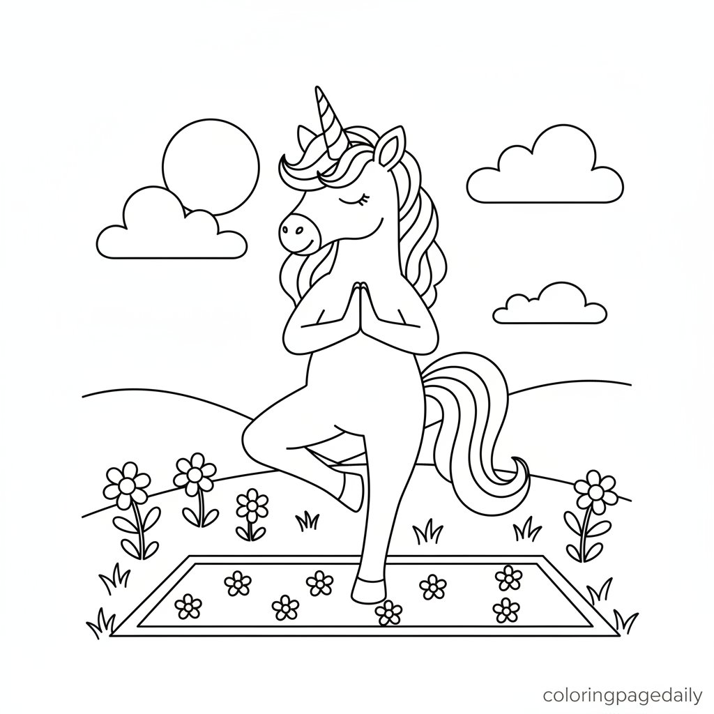 Unicorn Doing Yoga - Printable Coloring Page