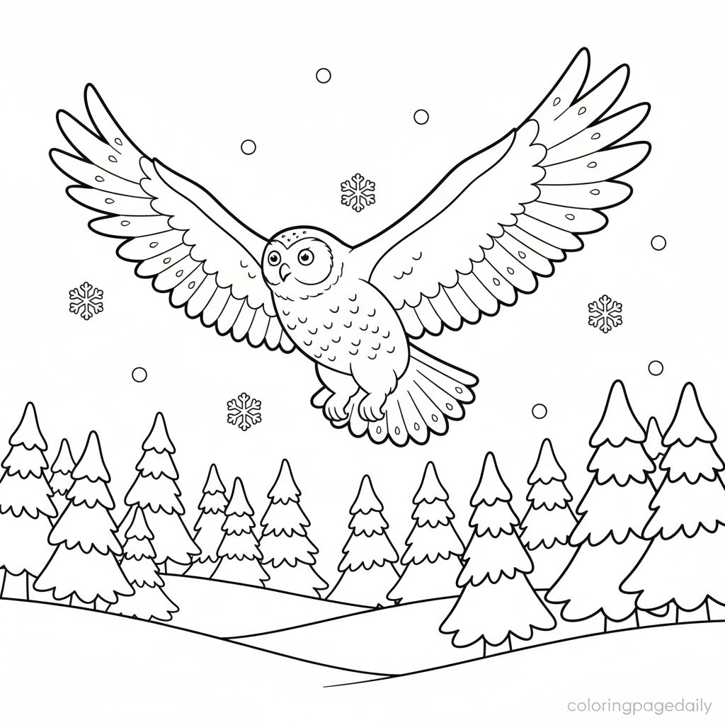 Snowy Owl Flying - Printable Coloring Page