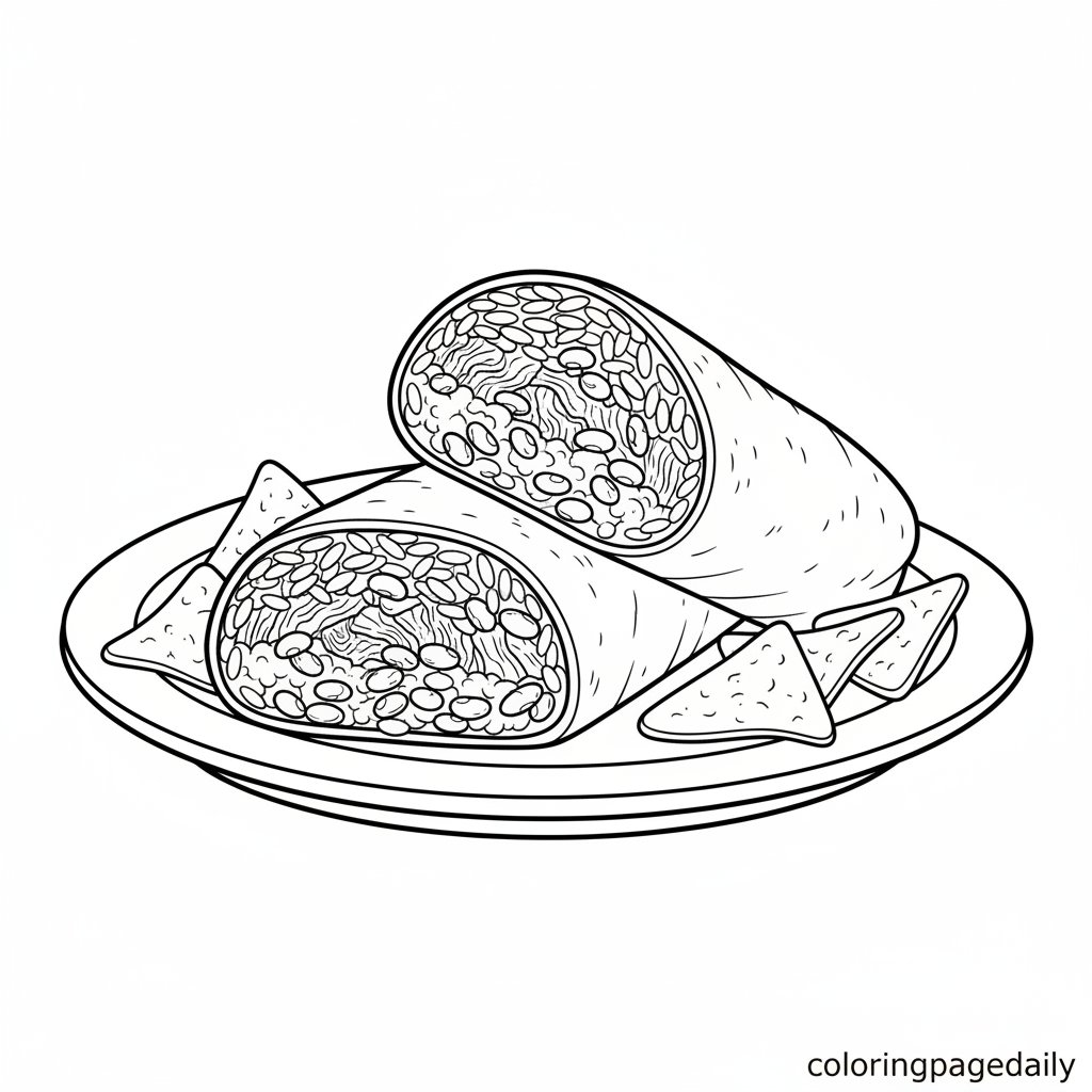 Mexican Burrito Plate - Printable Coloring Page