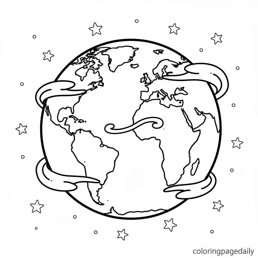 Planet Earth From Space - Printable Coloring Page