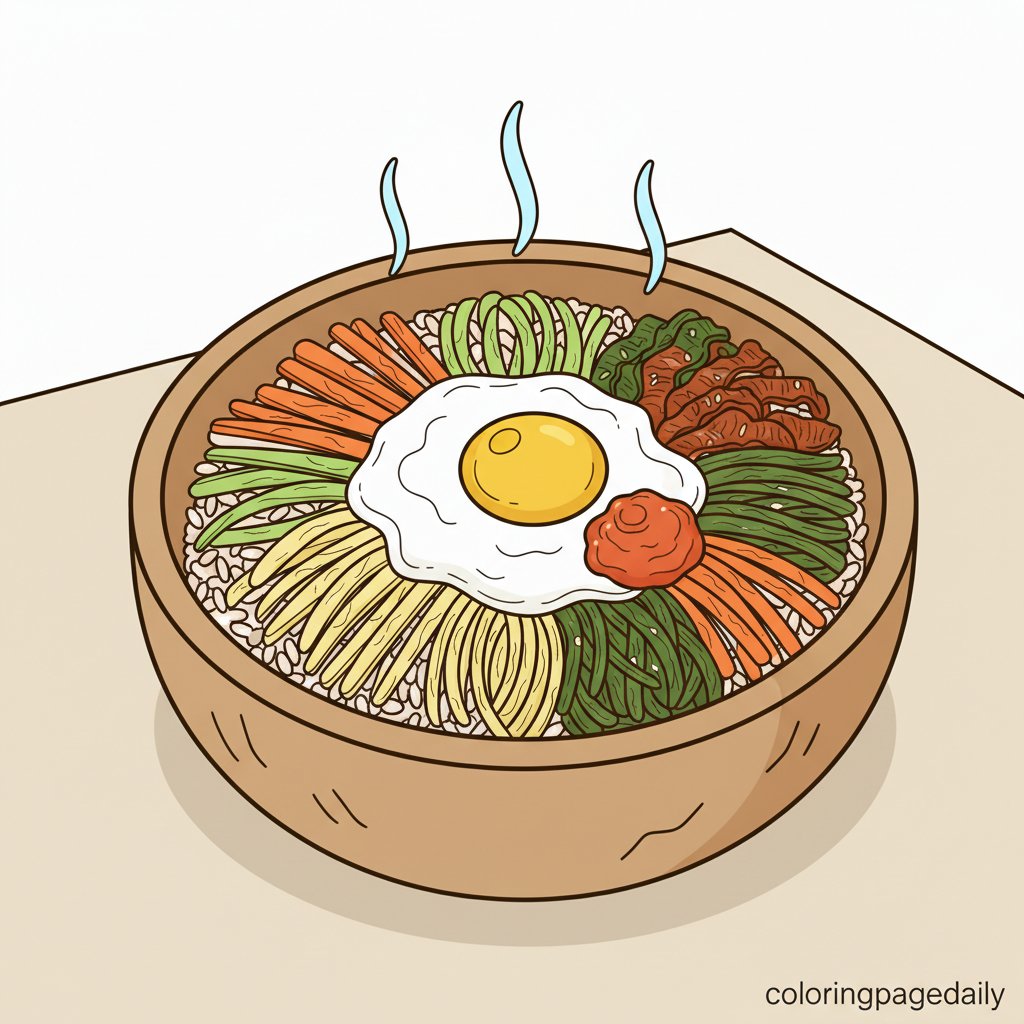 Korean Bibimbap Bowl - Printable Coloring Page