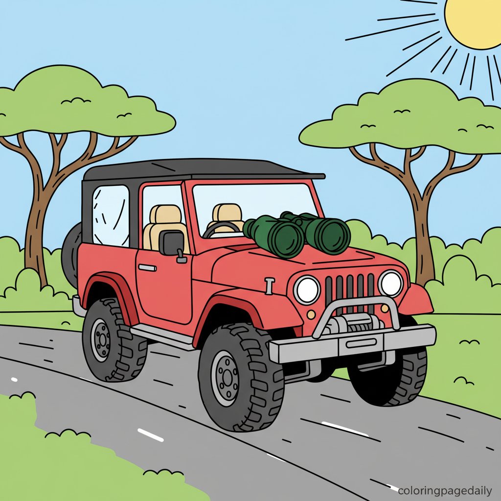 Safari Jeep Adventure - Printable Coloring Page
